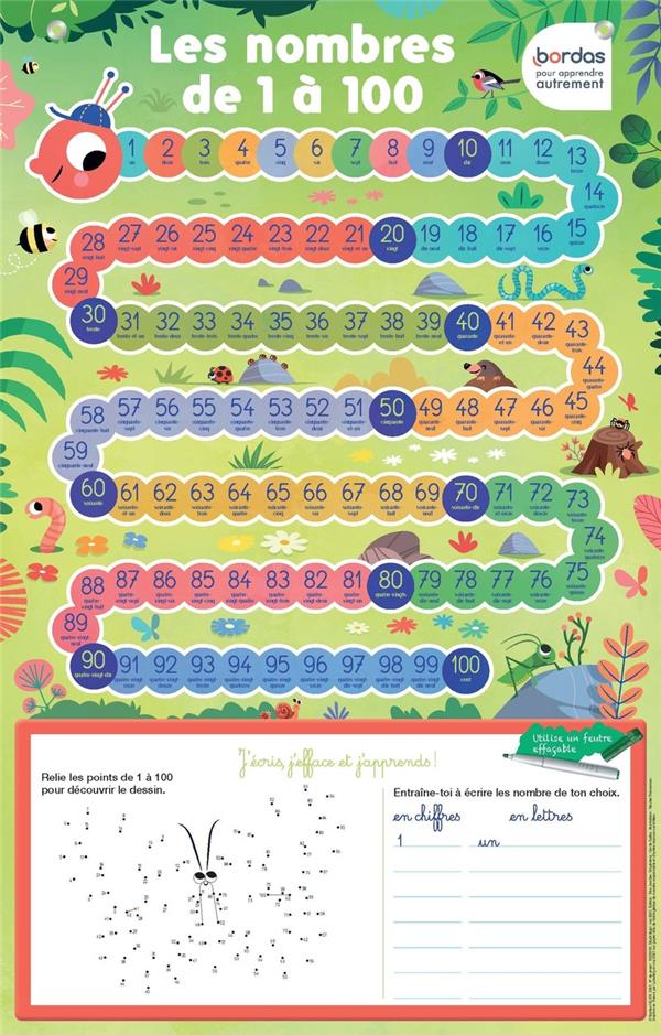 LES POSTERS EFFACABLES - LES NOMBRES DE 1 A 100 | ALMA LIBRAIRIE